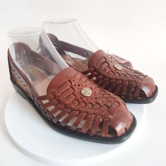 Basic Editions | Shoes | New Vintage Basic Edition Brown Leather Woven Huarache Flats Shoes Size ...